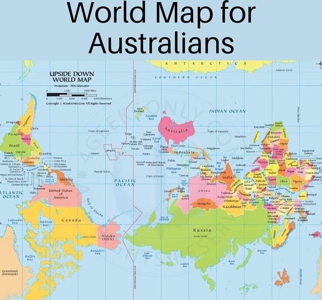 World Map for Australians UPSIDE DOWN sdurtwers ockan WORLD MAP ...