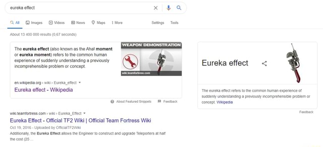 Eureka effect x Q all Gimages Videos News Maps Settings Tools About 13 ...