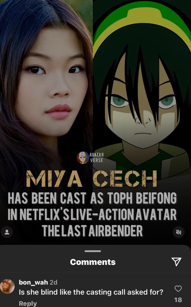 Avatar Verse Miya Cech Has Been Cast As Toph Beifong In Netflixslive Action Avatar