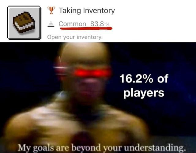 W Taking Inventory - Common % Open your inventory. 16.2% Of players My ...