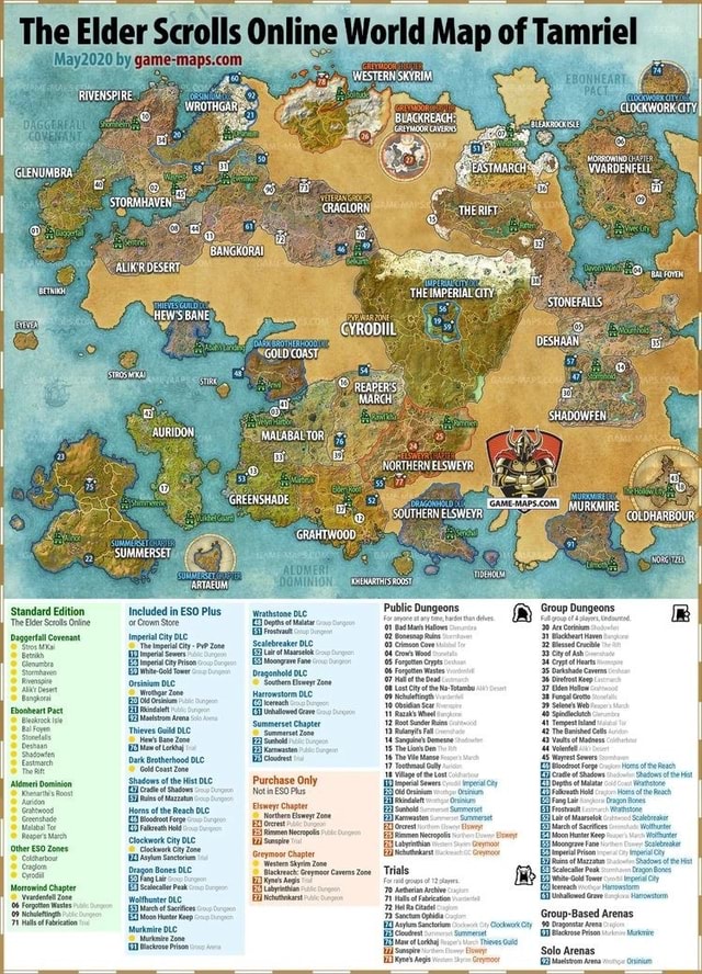 The Elder Scrolls Online World Map of Tamriel "DAGGEREAUL Standard ...