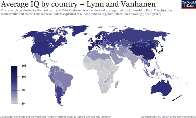 Average IQ by country - Lynn and Vanhanen inData 'The research ...