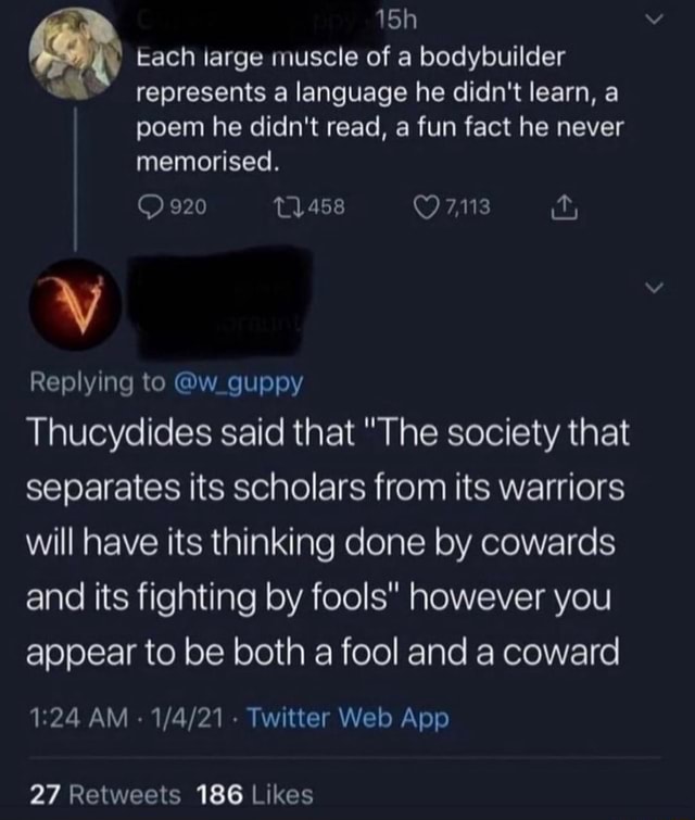 'Sh Each large muscle of a bodybuilder represents a language he didn't ...