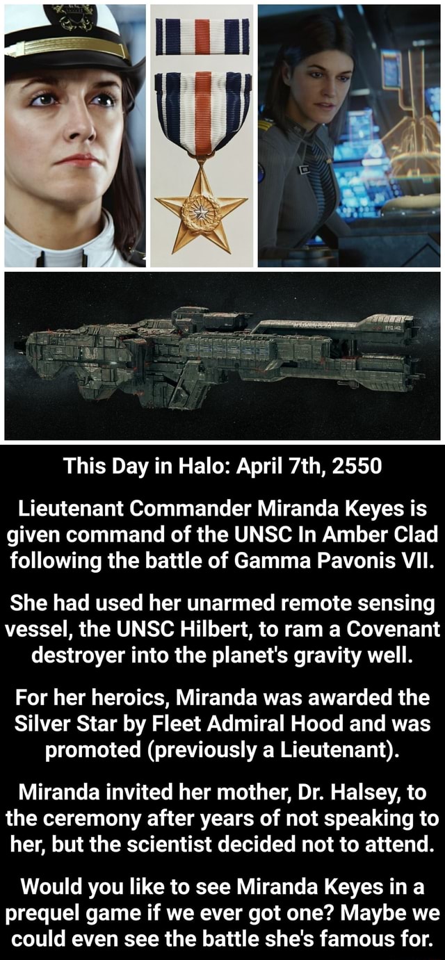 This Day in Halo: April 7th, 2550 Lieutenant Commander Miranda Keyes is ...