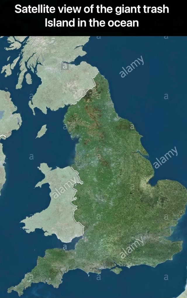 Satellite view of the giant trash Island in the ocean - iFunny
