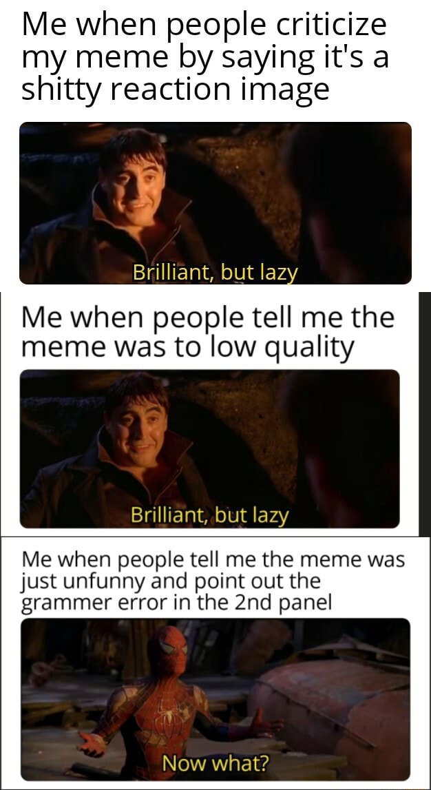 Me when people criticize my meme by saying it's a shitty reaction image ...