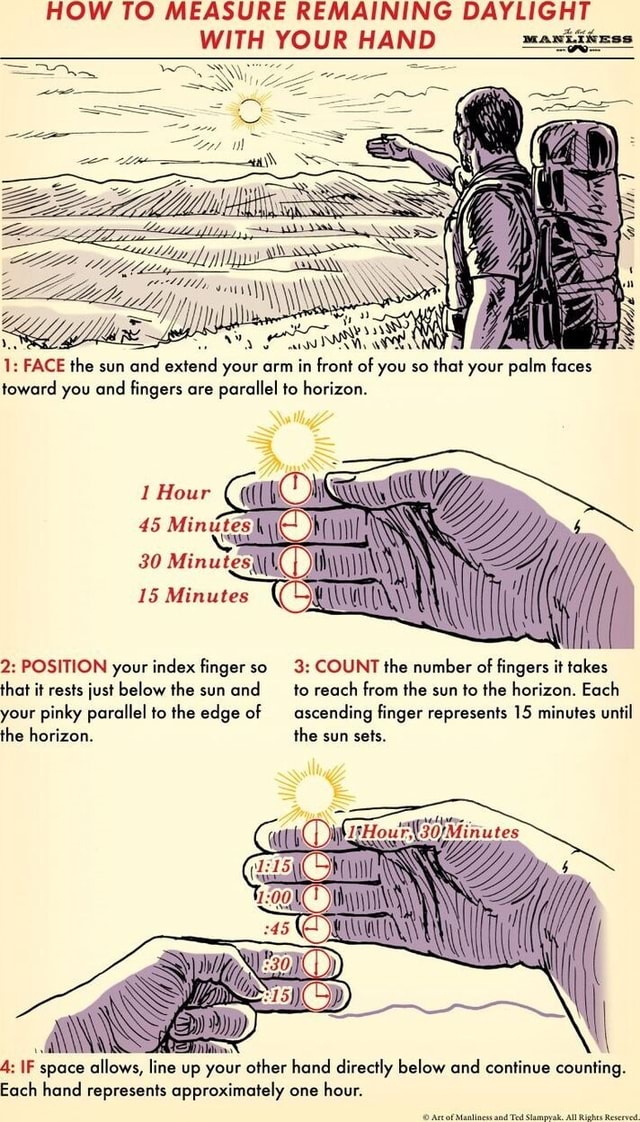 HOW TO MEASURE REMAINING DAYLIGHT WITH YOUR HAND SS 1: FACE the sun and ...