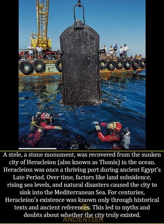 A stele, a stone monument, was recovered from the sunken city of ...