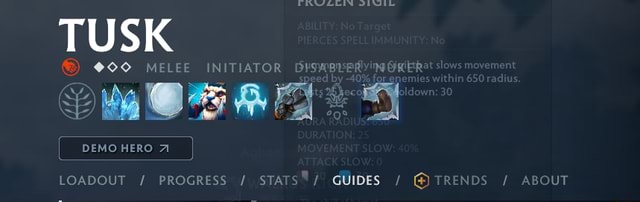 TUSK MELEE INITIATOR we GRIER: DEMO HERO LOADOUT / PROGRESS / STATS ...