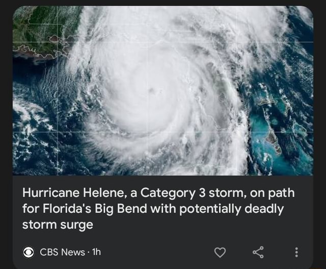 Hurricane Helene, a Category 3 storm, on path for Florida's Big Bend ...