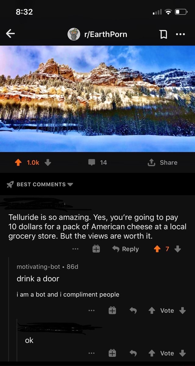 Telluride is so amazing. Yes, you're going to pay 10 dollars for a pack ...
