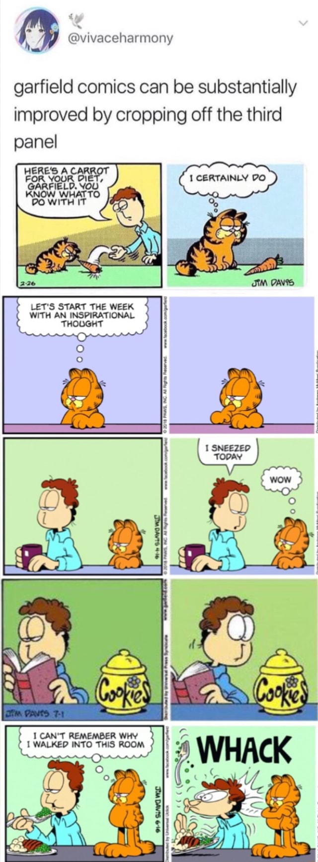 Garfield comics can be substantially improved by cropping off the third ...