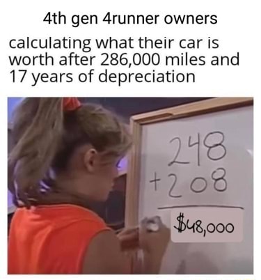 Gen 4runner owners calculating what their car is worth after 286,000 ...