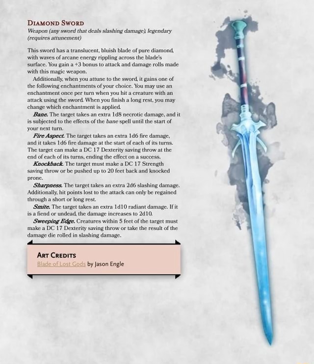 D1amonp SworD Weapon (any sword that deals slashing damage} legendary ...