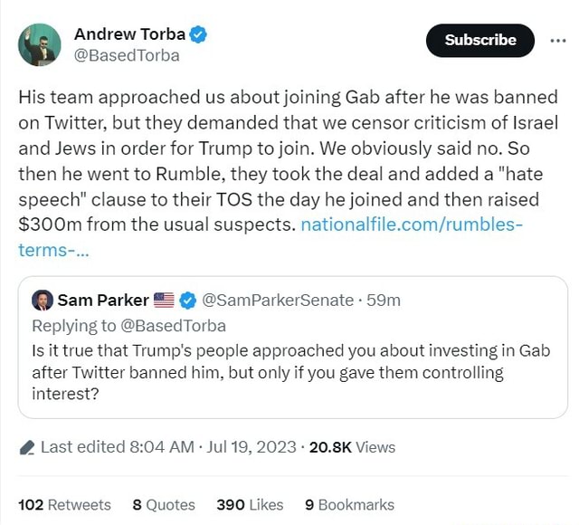 Andrew Torba Qooredione Gz=> His team approached us about joining Gab ...