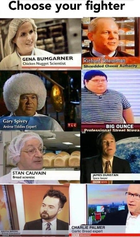 Choose your fighter GENA BUM IGARNER _Chicken Nugget Scientist Gary ...