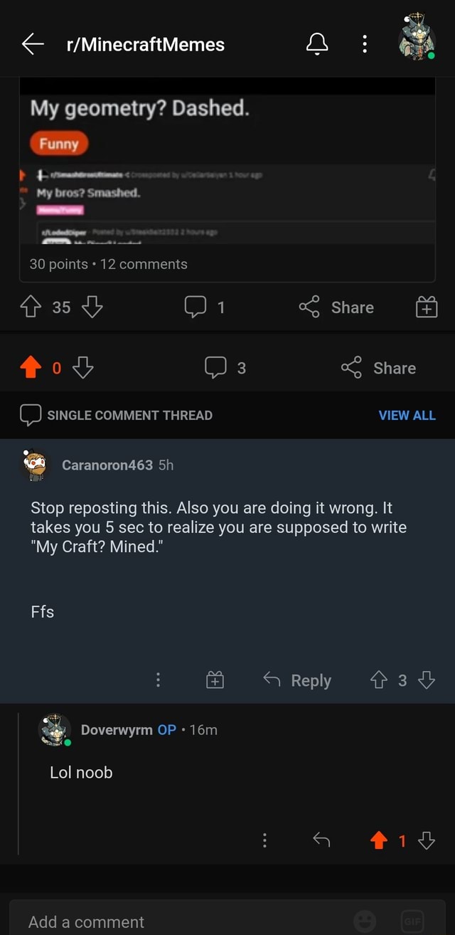 /MinecraftMemes My geometry? Dashed. My bros? Smashed. 30 points 12 ...