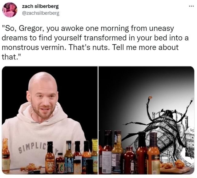 "So, Gregor. you awoke one morning from uneasy dreams to find yourself ...