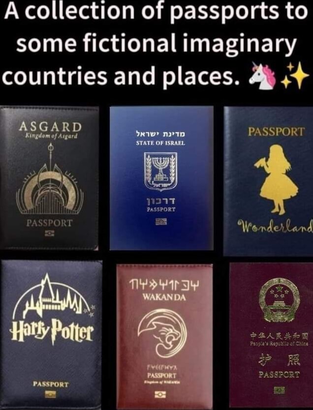 A collection of passports to some fictional imaginary countries and ...
