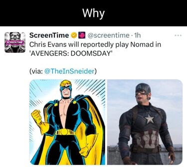 Why ScreenTime @screentime th Chris Evans will reportedly play Nomad in ...