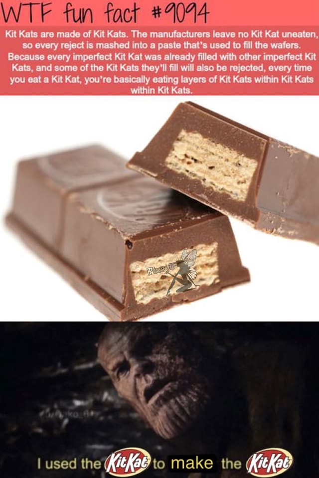 Fun fact Kit Kats are made of Kit Kats. The manufacturers leave no Kit ...