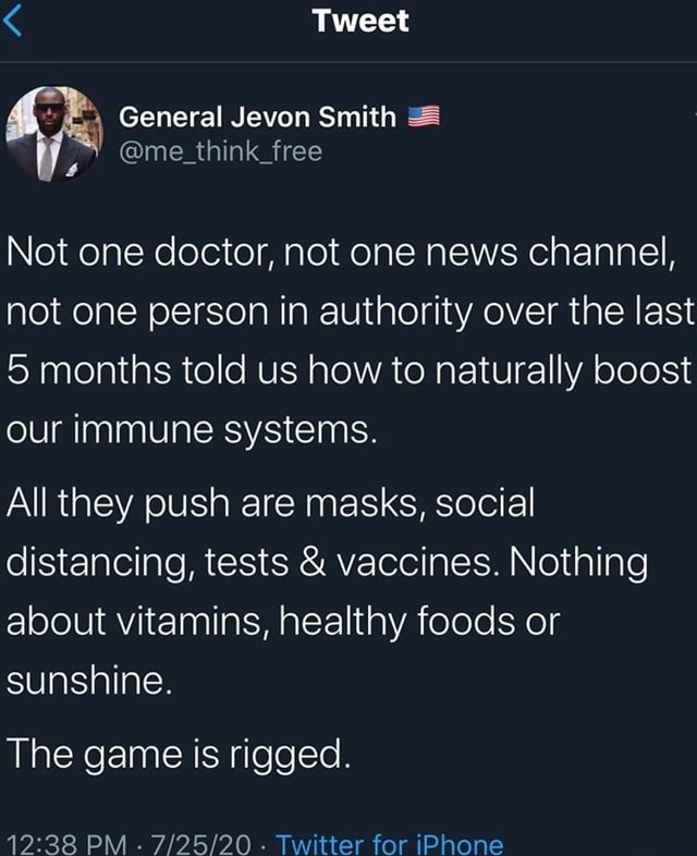 À General Jevon Smith = Not one doctor, not one news channel, not one ...
