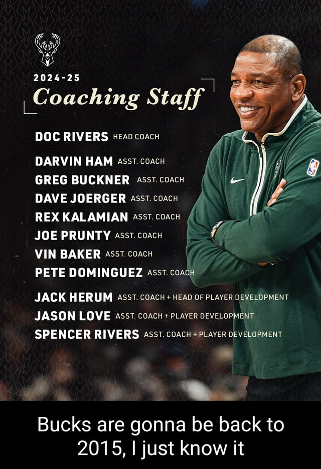 2024-25 Coaching Staff I DOC RIVERS coacu DARWIN HAM asst. coacH GREG BUCKNER sst. DAVE JOERGER ...