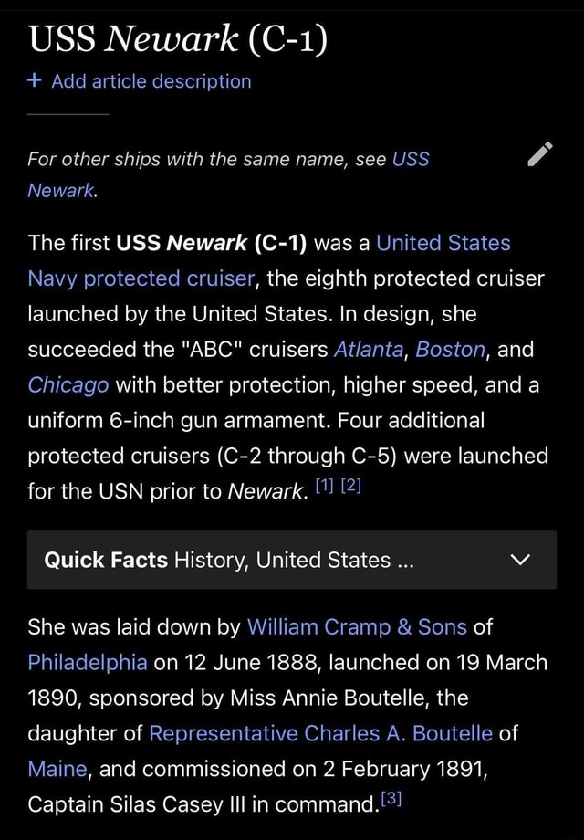 Protected Cruiser C-1 USS Newark - USS Newark + Add article description ...