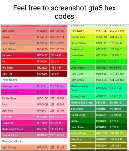 Some moded colors - Feel free to screenshot gta5 hex codes in- Gumveow ...