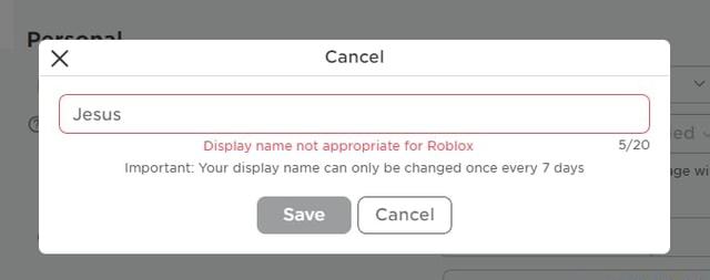 Display name not appropriate for Roblox Important: Your display name ...