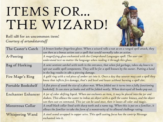THE WIZARD! Roll 1d8 for an uncommon item! Courtesy of artandstarstuff ...