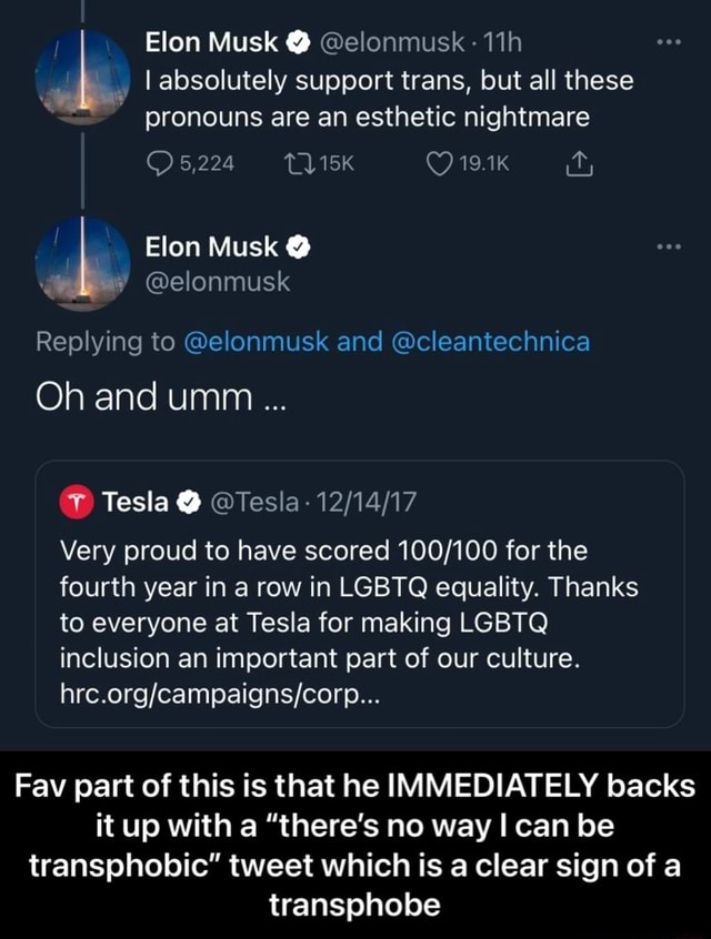 Elon Musk @ @elonmusk I absolutely support trans, but all these ...