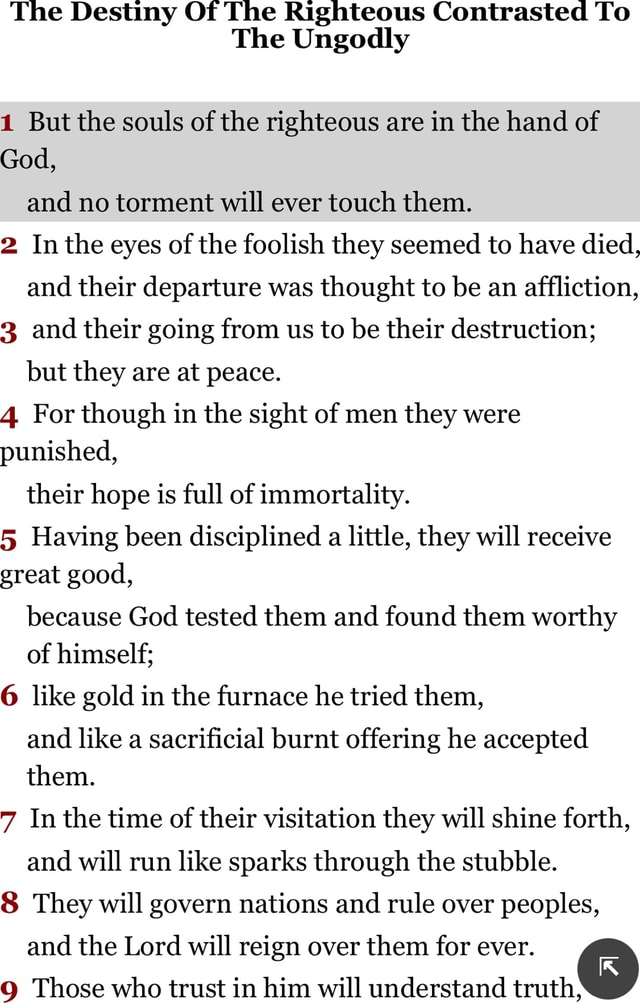 The Destiny Of The Righteous Contrasted To The Ungodly 1 But the souls ...