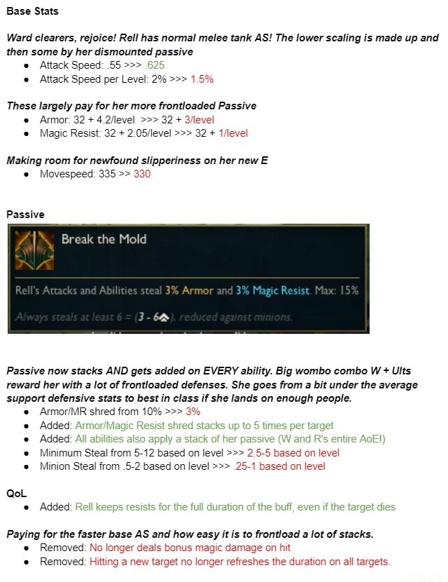 Base Stats Ward clearers, rejoice! Rell has normal melee tank AS! The lower scaling is made up ...