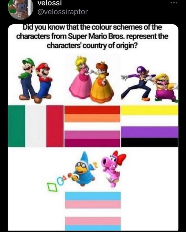 You colou characters Super Mario Bros. represent OF characters' country ...