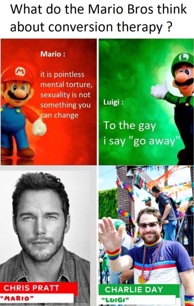 What do the Mario Bros think about conversion therapy ? Mario : y & it ...