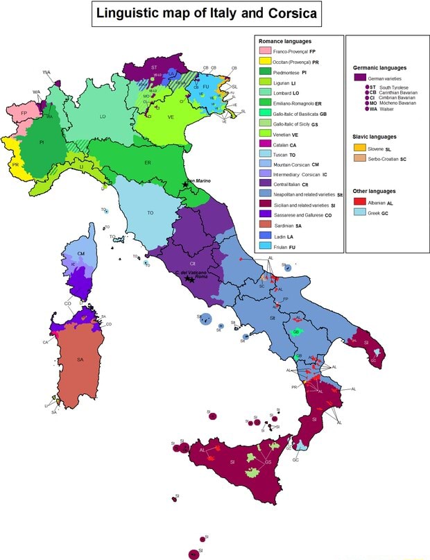 Linguistic map of Italy and Corsica - iFunny