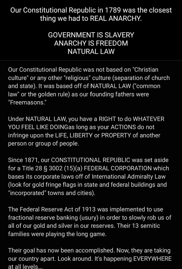 Our Constitutional Republic in 1789 was the closest thing we had to ...