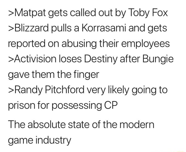 >Matpat gets called out by Toby Fox >Blizzard pulls a Korrasami and ...