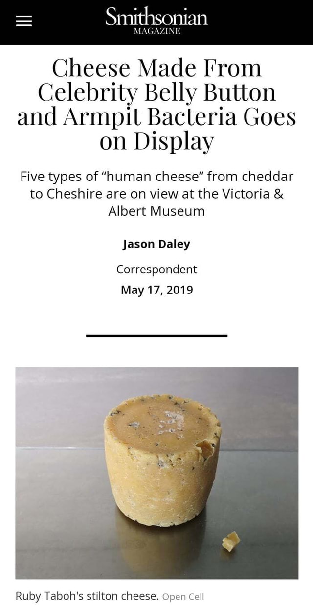 Smithsonian Cheese Made From Celebrity Belly Button and Armpit Bacteria ...
