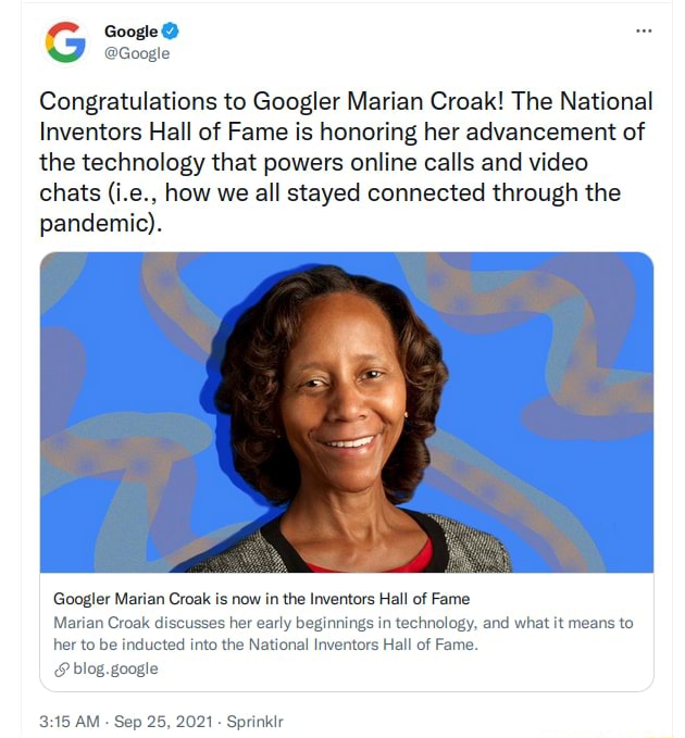 Google Google Congratulations to Googler Marian Croak! The National ...