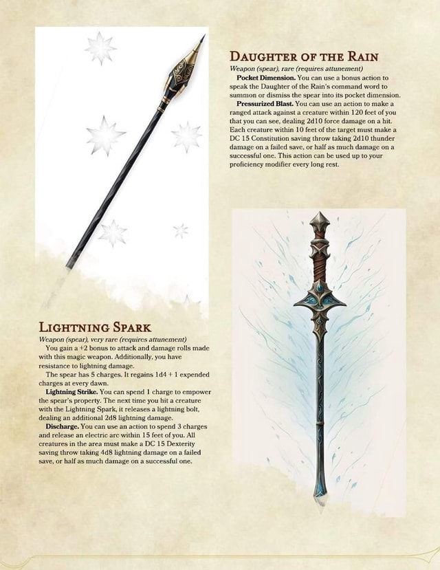 LIGHTNING SPARK Weapon (spear), very rare (requires attunement) 'You ...