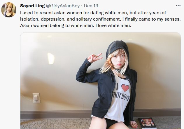 Sayori Ling @GirlyAsianBoy Dec 19 (used to resent asian women for dating white men, but after ...