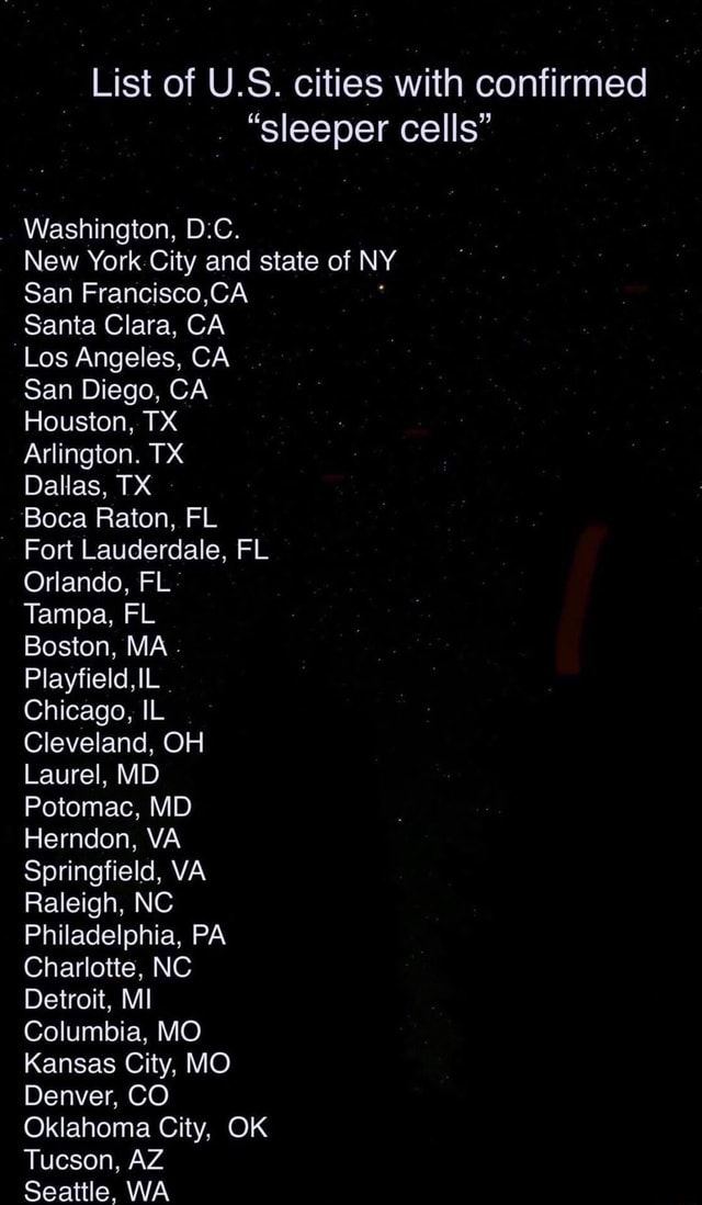 List of U.S. cities with confirmed "sleeper cells" Washington, D.C. New ...