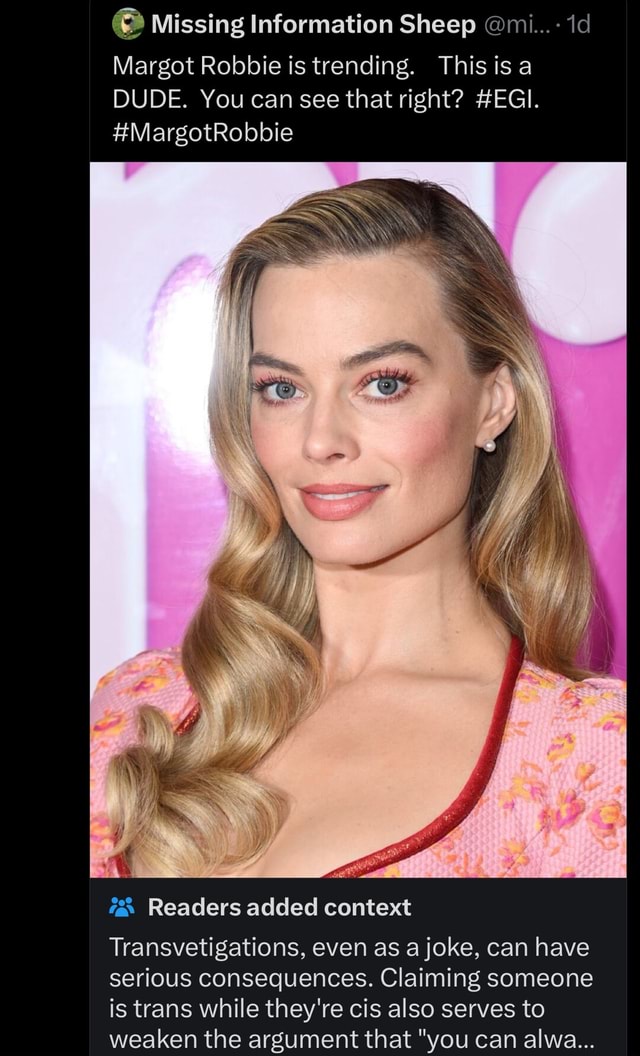 Missing Information Sheep @mi...- Margot Robbie is trending. This is ...
