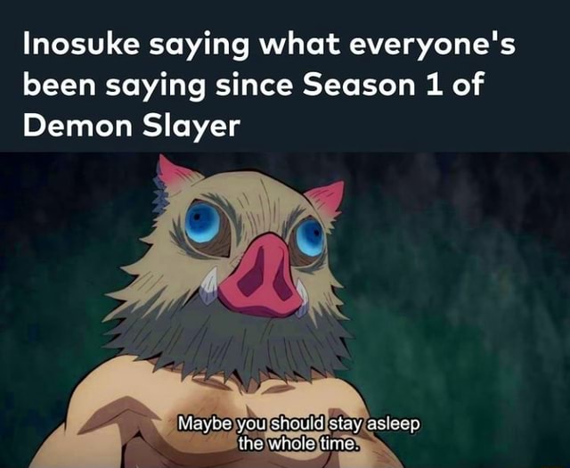 Inosuke saying what everyone's been saying since Season of Demon Slayer ...