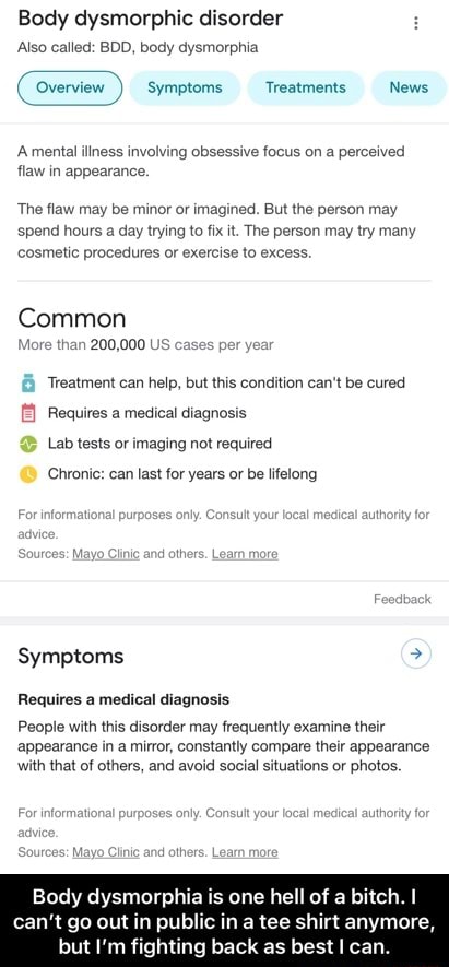 Body dysmorphic disorder Aiso called: BDD, body dysmorphia Symptoms ...