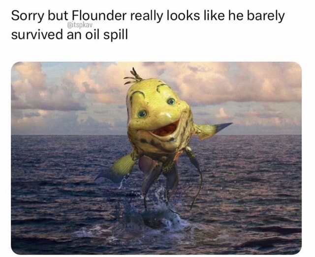 Sorry but Flounder really looks like he barely survived an oil spill ...
