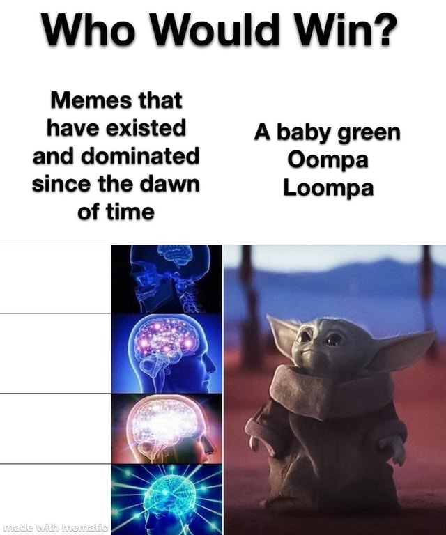 Who Would Win? Memes that have existed A baby green and dominated oompa ...