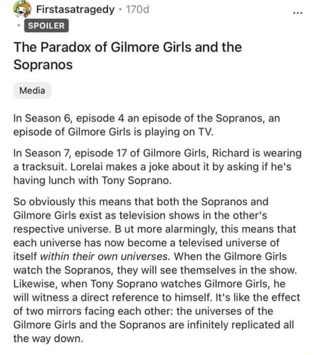 Firstasatragedy 170d The Paradox of Gilmore Girls and the Sopranos ...